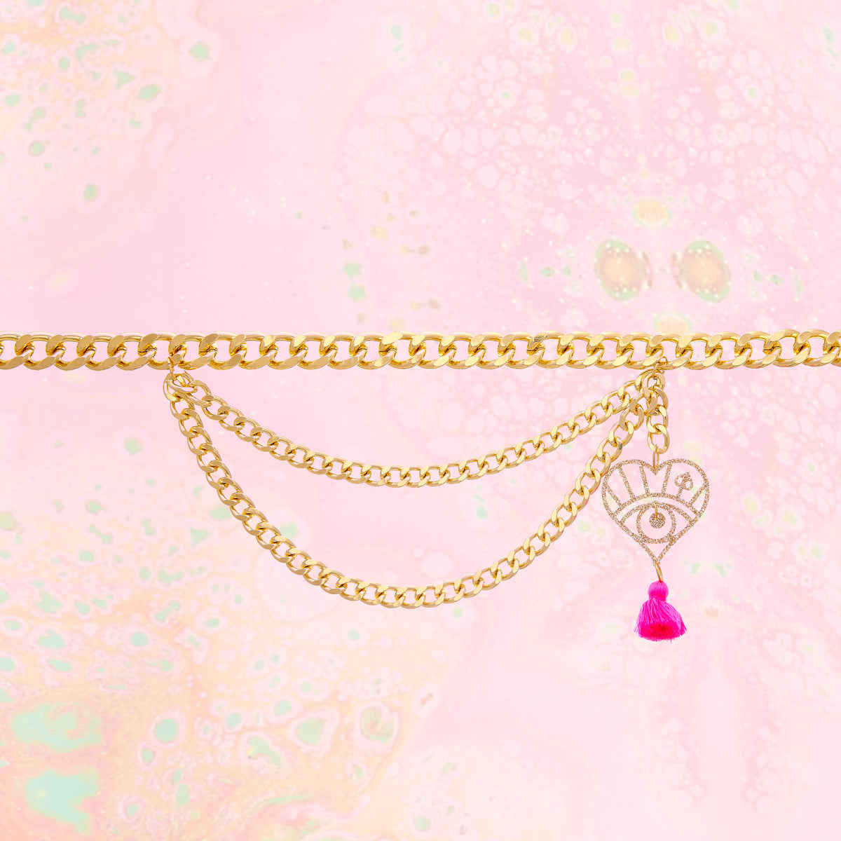 Gold Chain Belt with pink Tassel Detail – L•O•M